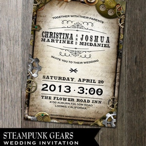 Steampunk Wedding Invitation With Multiple Gears on Distressed ...