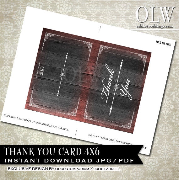 Fancy Script Thank You Card Wood and Blush Pink Printable | Etsy