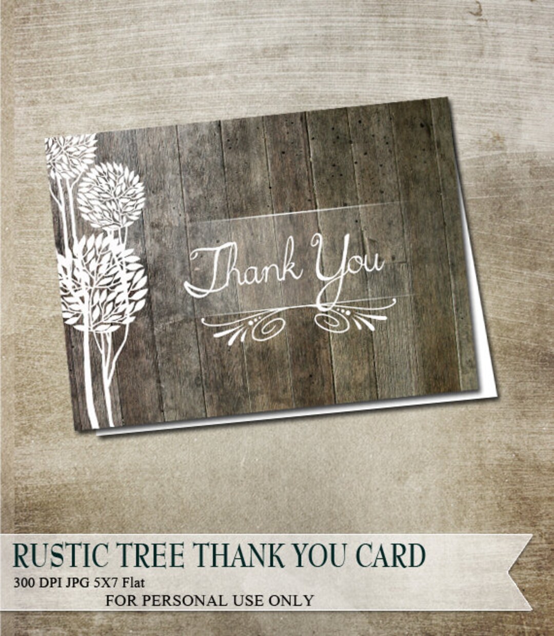 Rustic Wood Plank Thank You Card: Trees Wedding (DIY Printable) - Etsy