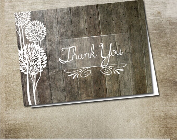 Country Rustic Thank You Card Wood Plank and Trees Greeting - Etsy