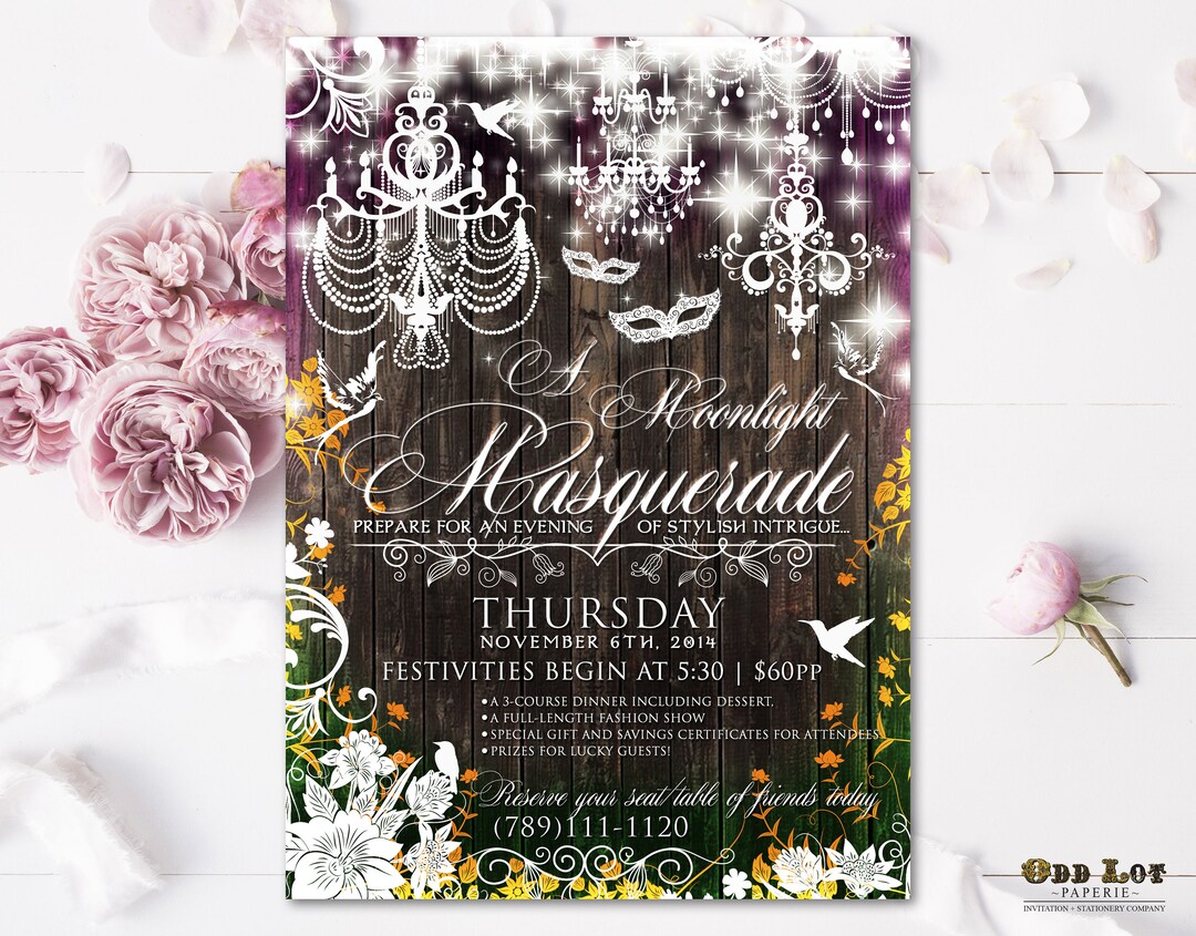 Masquerade Party Invitation, Moonlight Masquerade Printable Invite ...