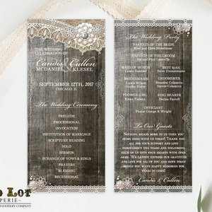 Rustic Lace Wedding Program Double Sided Digital Printable Wedding ...