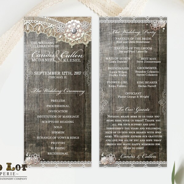 Burlap and Lace Wedding Program - Etsy