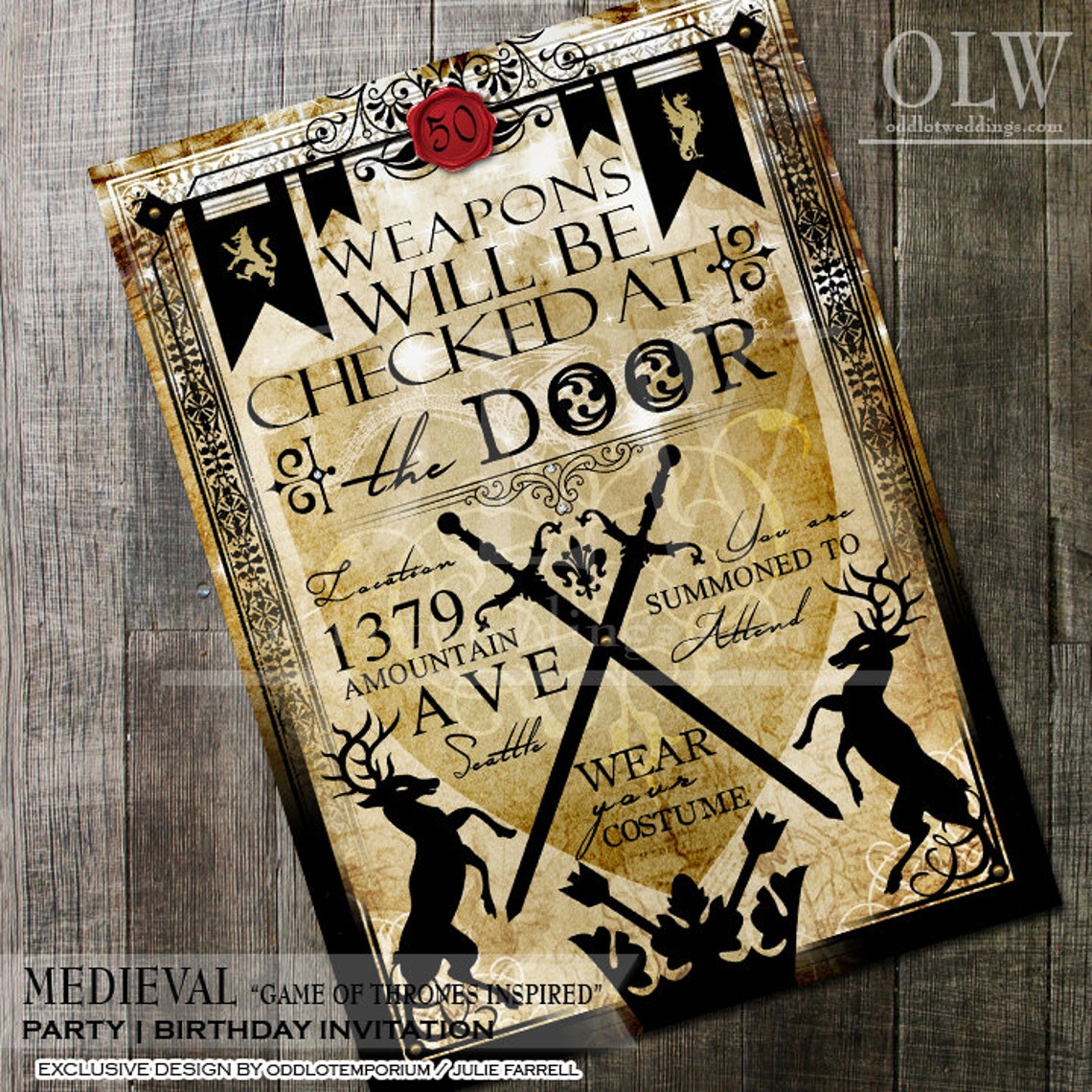 Birthday Party Invitation Printable Medieval Heraldic - Etsy