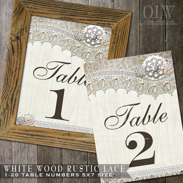 Rustic White Wood Lace Wedding Reception Table Numbers 1-20 - Etsy