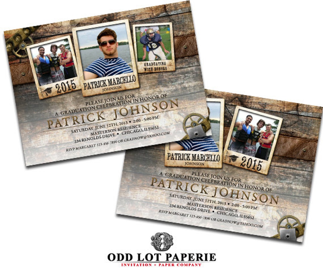 Graduation Invitation for Senior Guys Metal and Wood Industrial Rustic ...