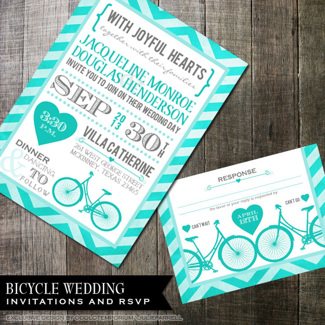 Bicycle Wedding Invitation, Hipster Wedding Stationery, Chevron and ...