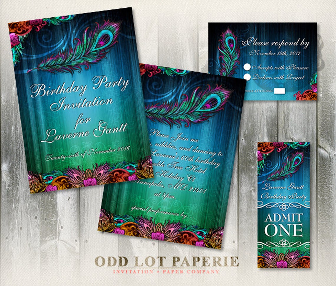 Peacock Birthday Party Invitation Suite Party Printables | Etsy