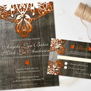 Rustic Lace Wedding Invitation and RSVP, Fall Wedding Invite, Digital ...