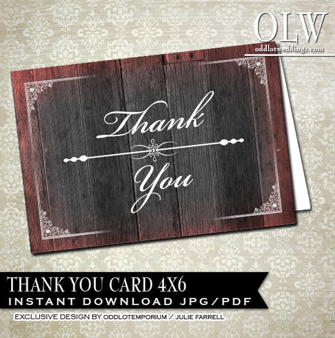 Fancy Script Thank You Card, Wood and Blush Pink Printable Thank You ...