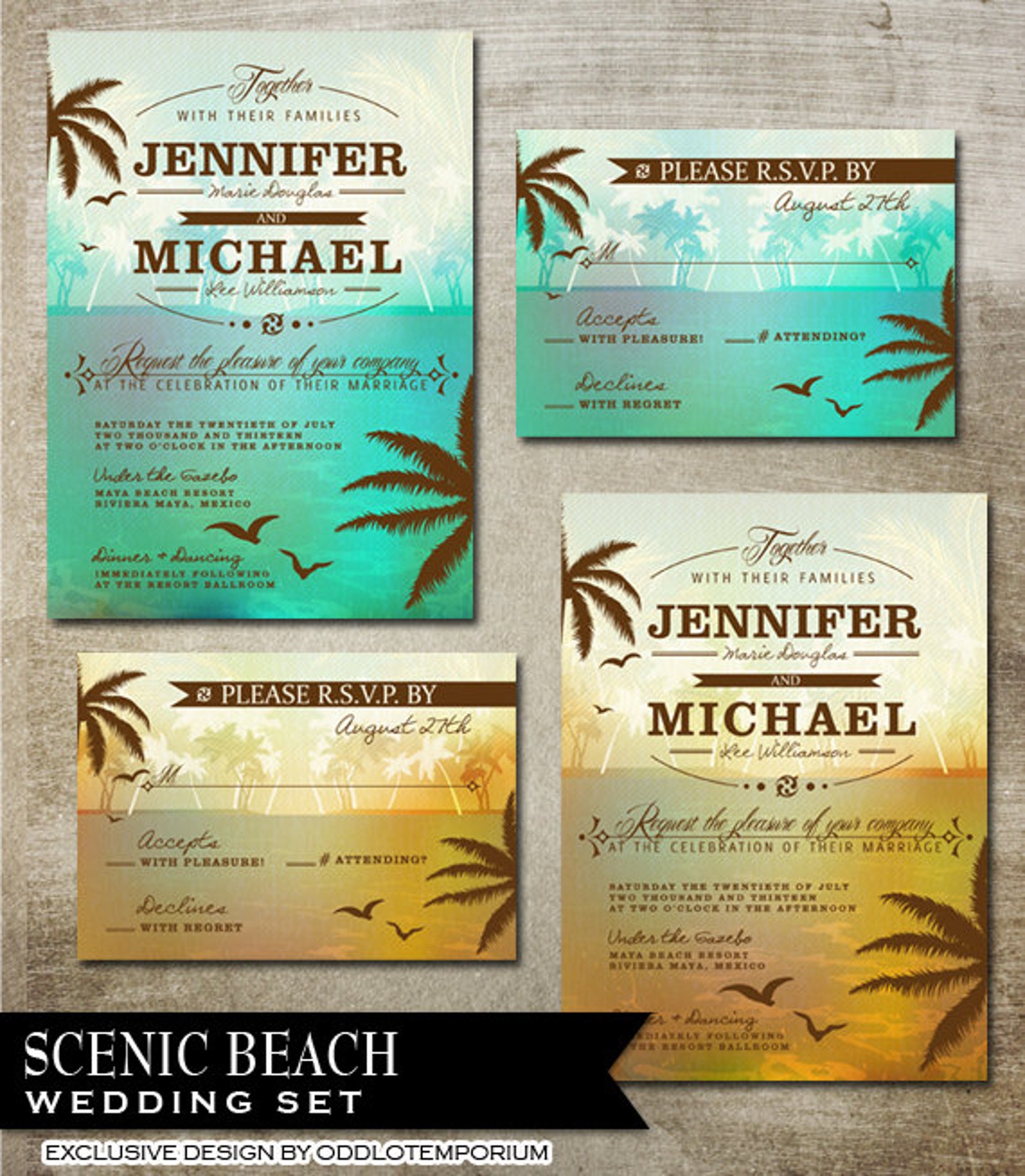 Palm Tree Wedding Invitation Set Beach Invitations Palm - Etsy
