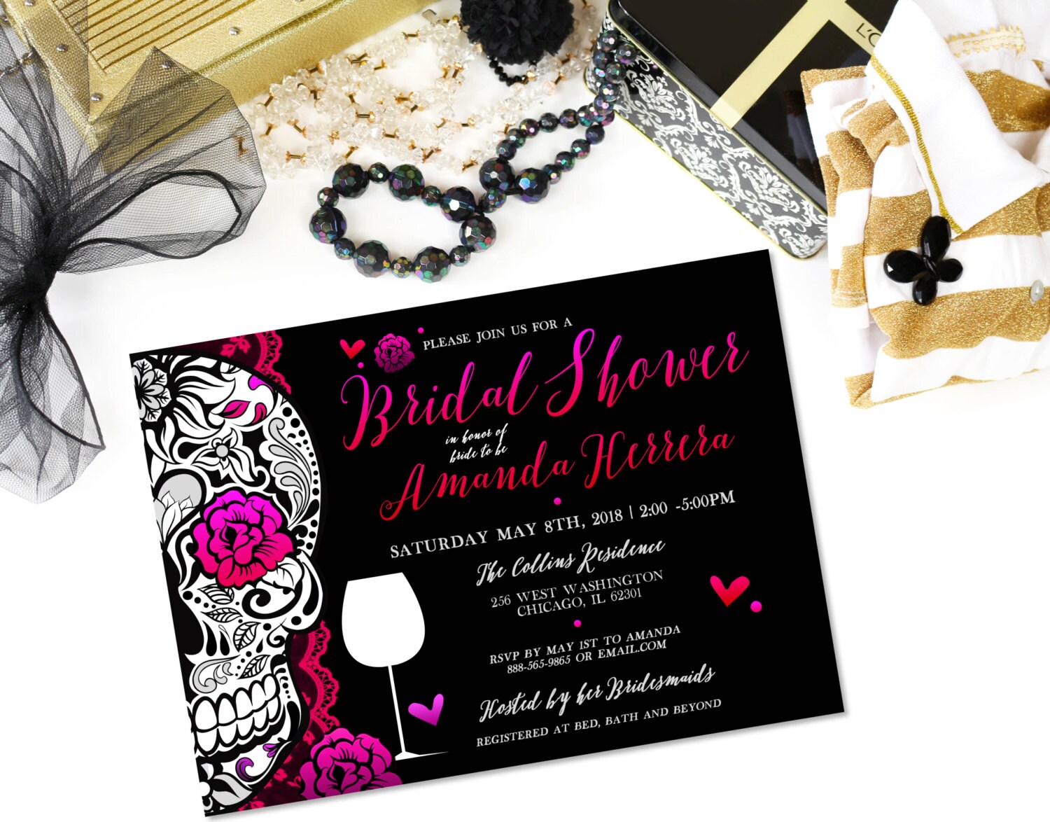 Day of the Dead Invitations Sugar Skull Invitations Bridal | Etsy