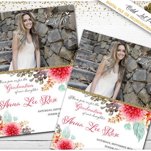 Boho Floral Graduation Invitation Template Printable Grad Announcement ...