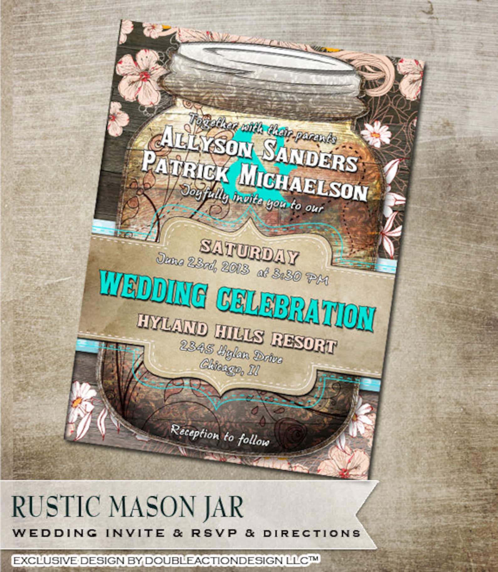 Rustic Mason Jar Wedding Invitation RSVP Directions Card | Etsy