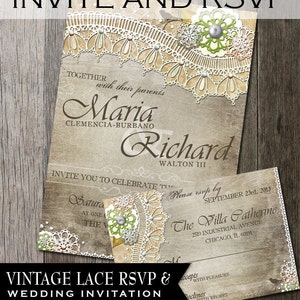 Rustic Wedding Invitation & RSVP-DIY Wedding Invite, RSVP With Lace and ...