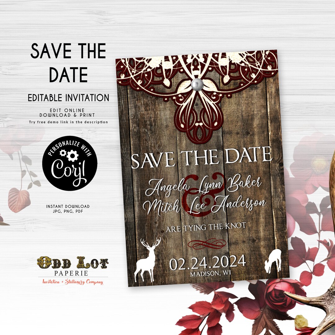 Save the Date Template, Editable Save the Date, Rustic Save the Date ...