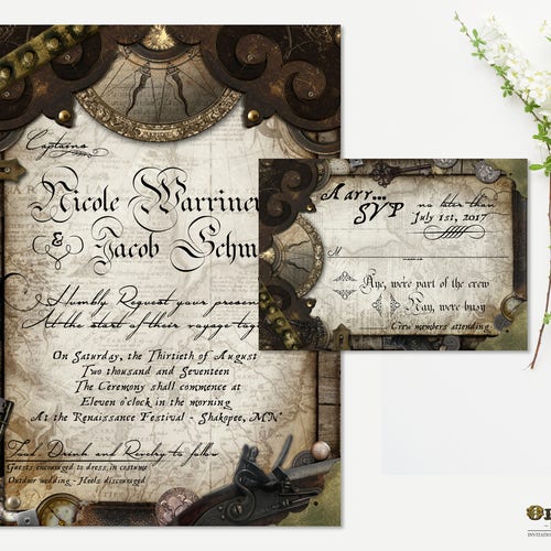 Nautical Wedding Invitation Pirate Wedding Invitation Offbeat - Etsy Nautical Wedding Invitation Pirate Wedding Invitation Offbeat - Etsy