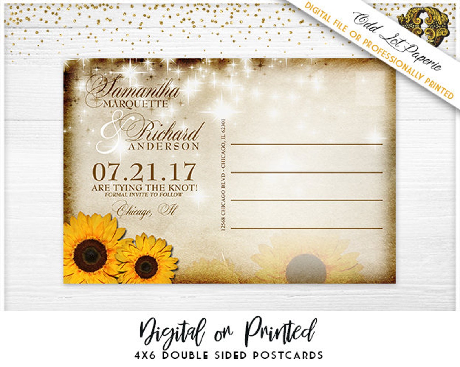 Rustic Sunflower Save the Date Postcards Yellow Sunflower - Etsy