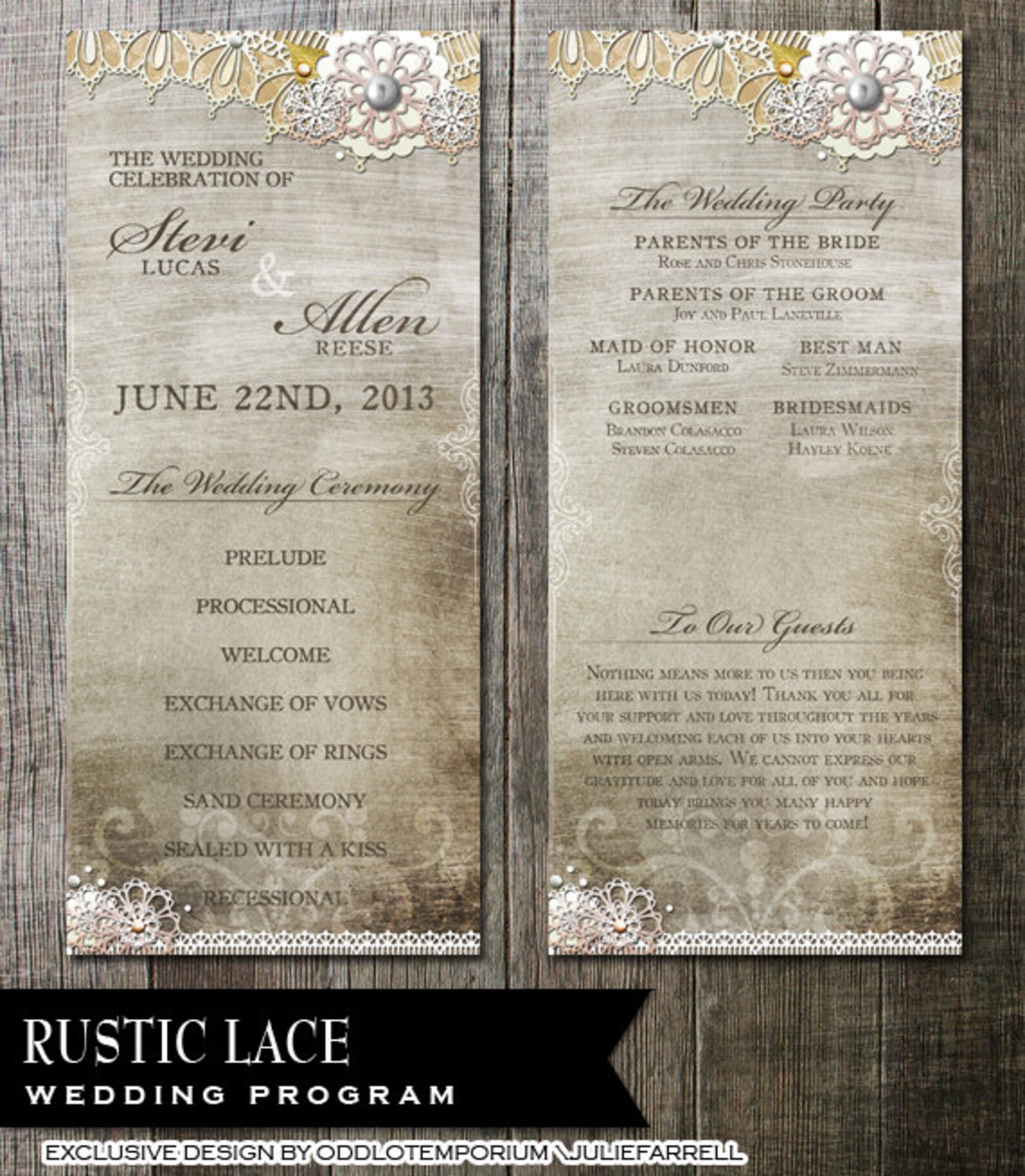 Rustic Light Lace Wedding Program Double Sided Digital - Etsy
