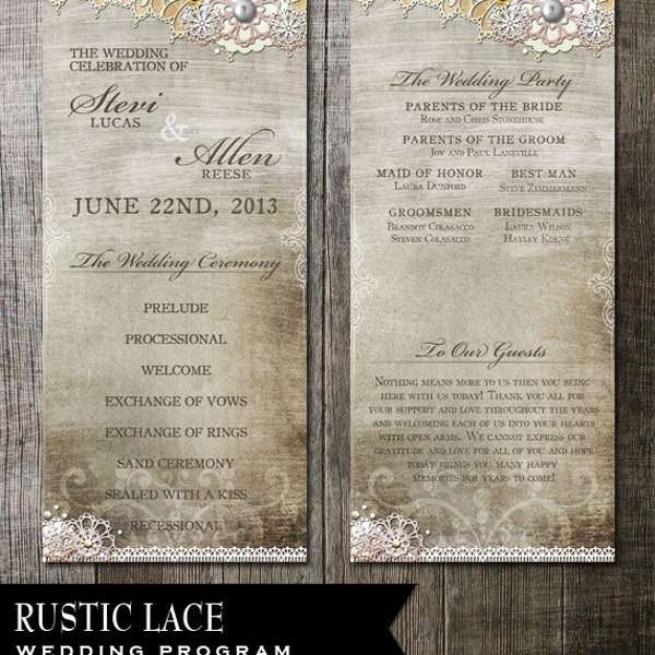 Burlap and Lace Wedding Program - Etsy