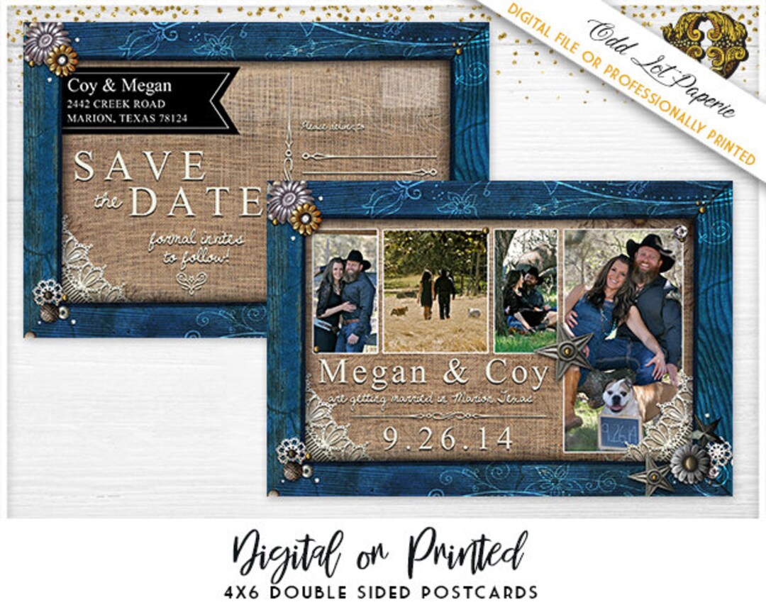 Country Rustic Save the Date, Rustic Wedding Card, Denim and Lace ...