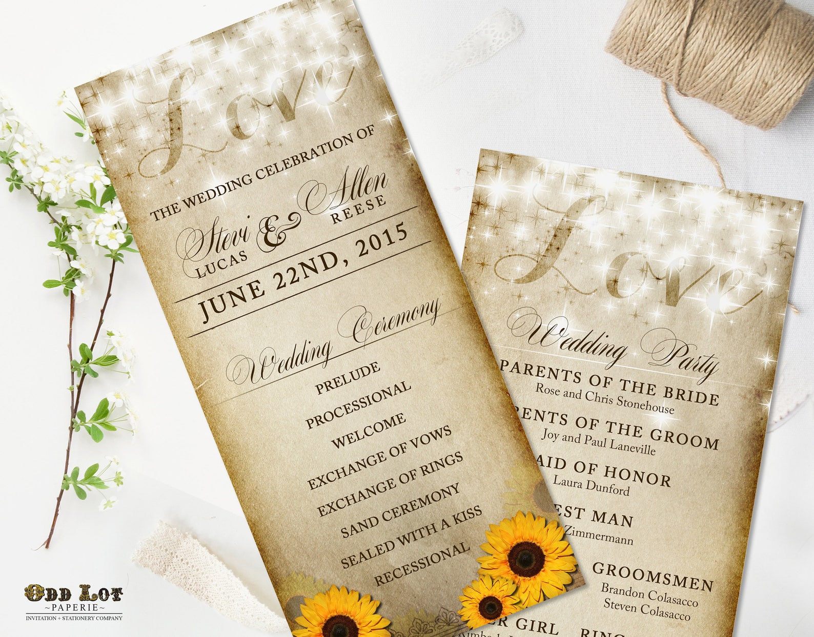 Rustic Wedding Program Sunflower Wedding Summer Wedding - Etsy