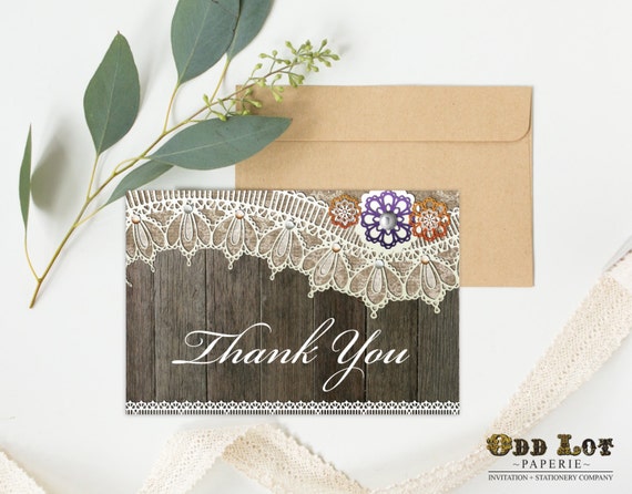Thank You Card Printable greeting card folded Rustic Lace in Fall ...