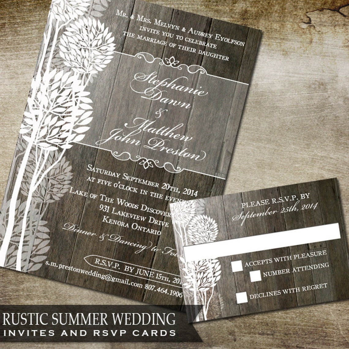 Rustic Summer Wedding Trees Rustic Floral Invite and Rsvp - Etsy