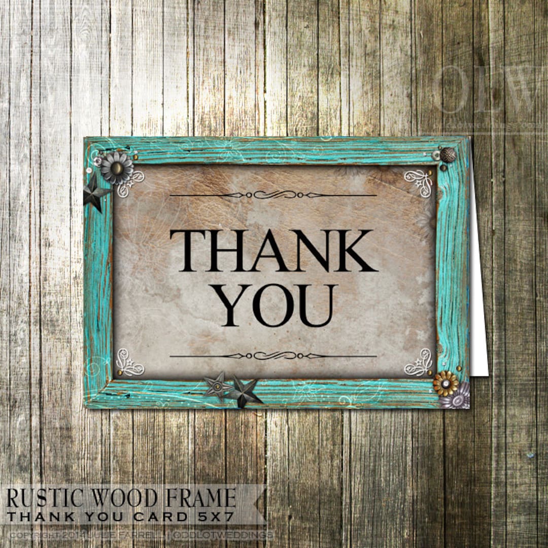 Rustic Turquoise Wood Frame Thank You Card (digital Download) - Etsy