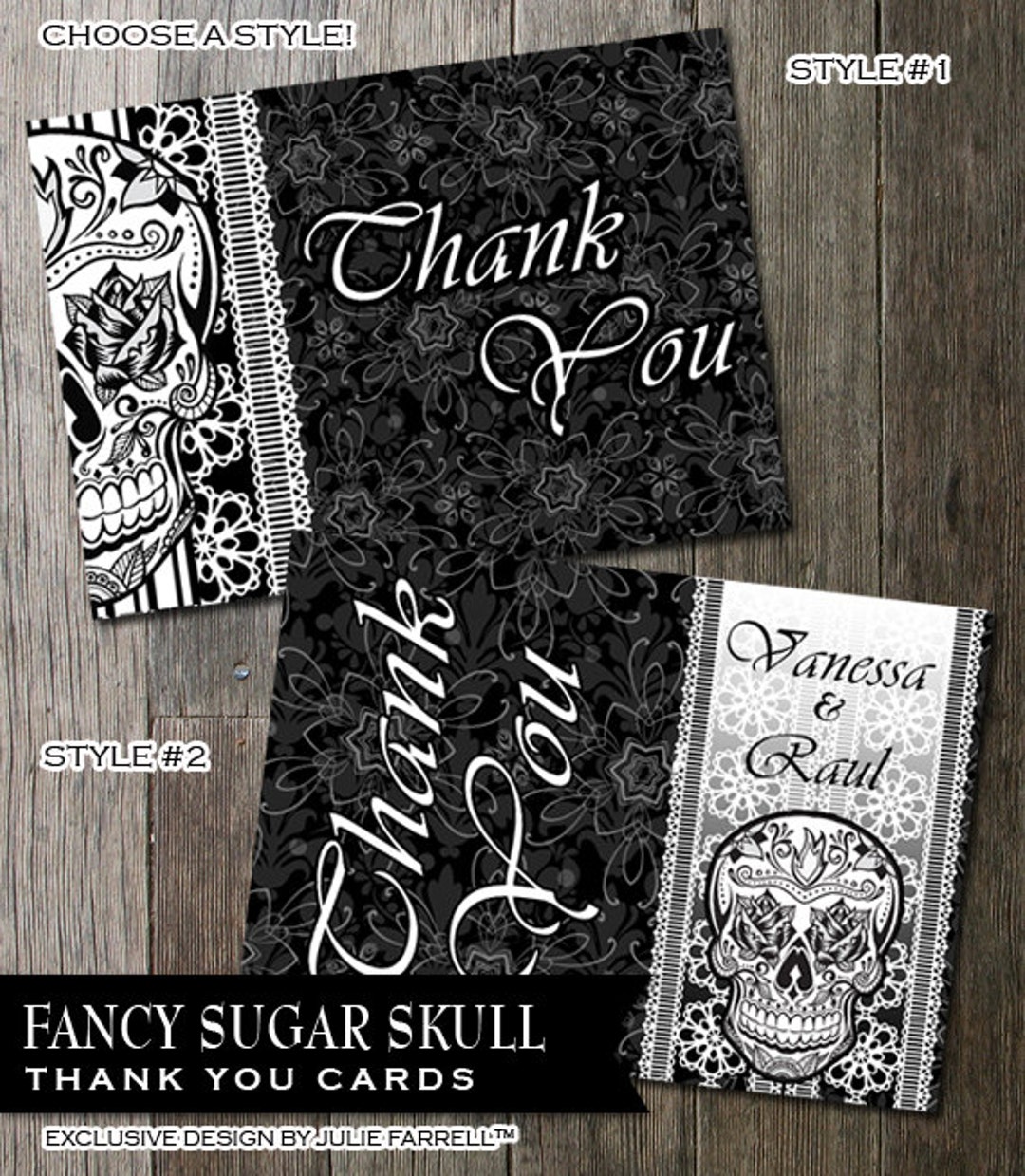 Sugar Skull Thank You Card: Black and White Damask (DIY Printable) - Etsy