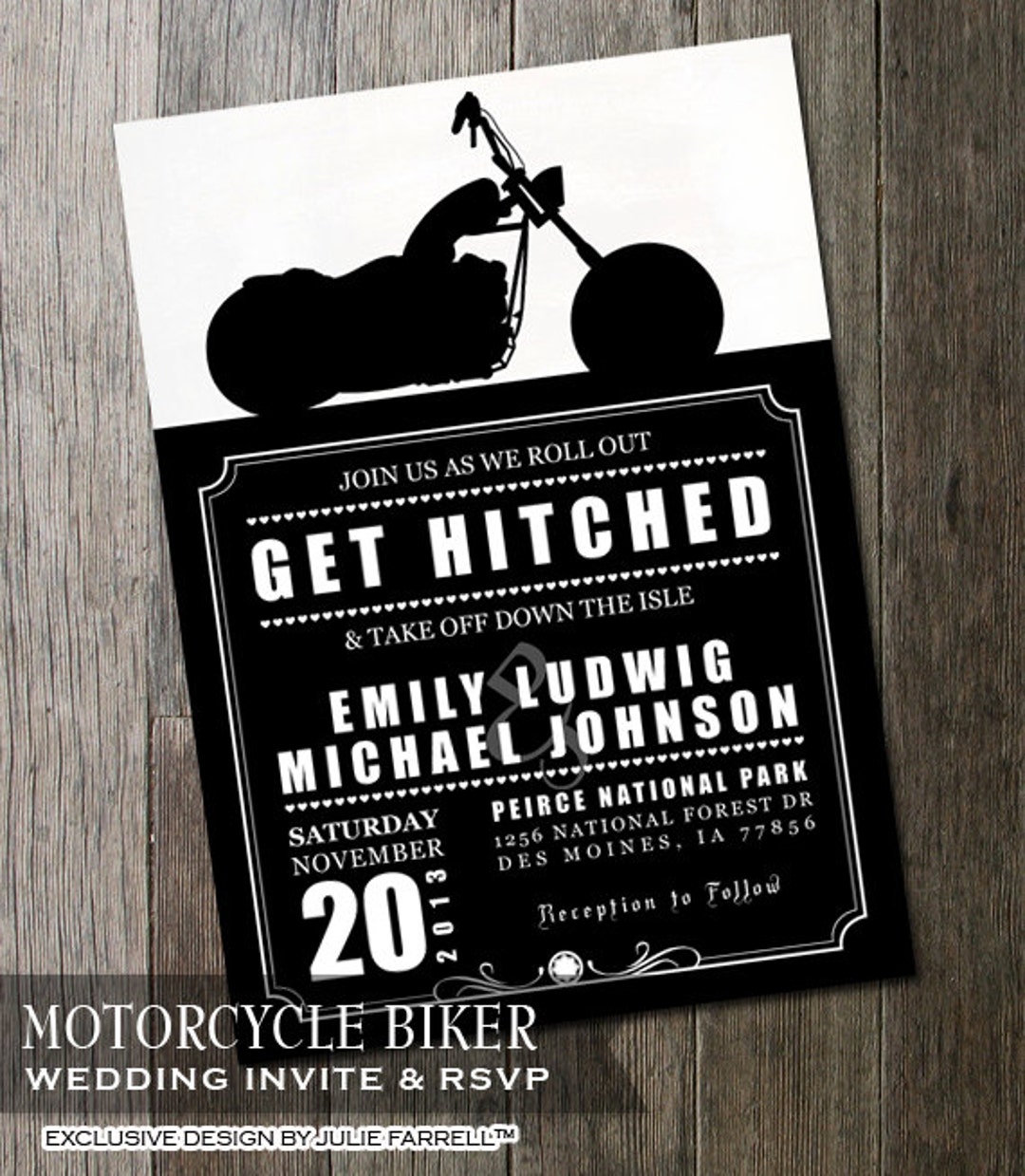 Biker Motorcycle Wedding Invitation DIY Printable Digital Invite Card ...