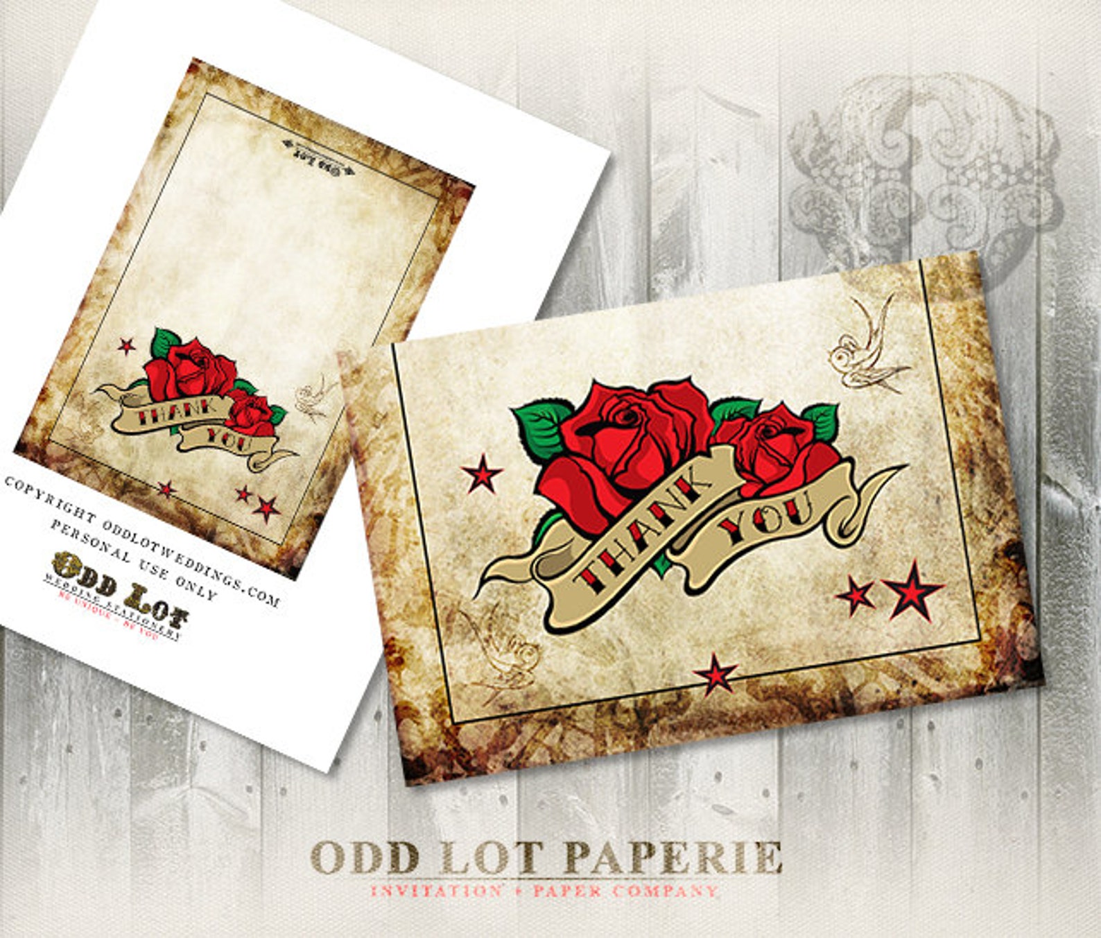 Rockabilly Thank You Card DIY Printable Thank You Tattoo - Etsy