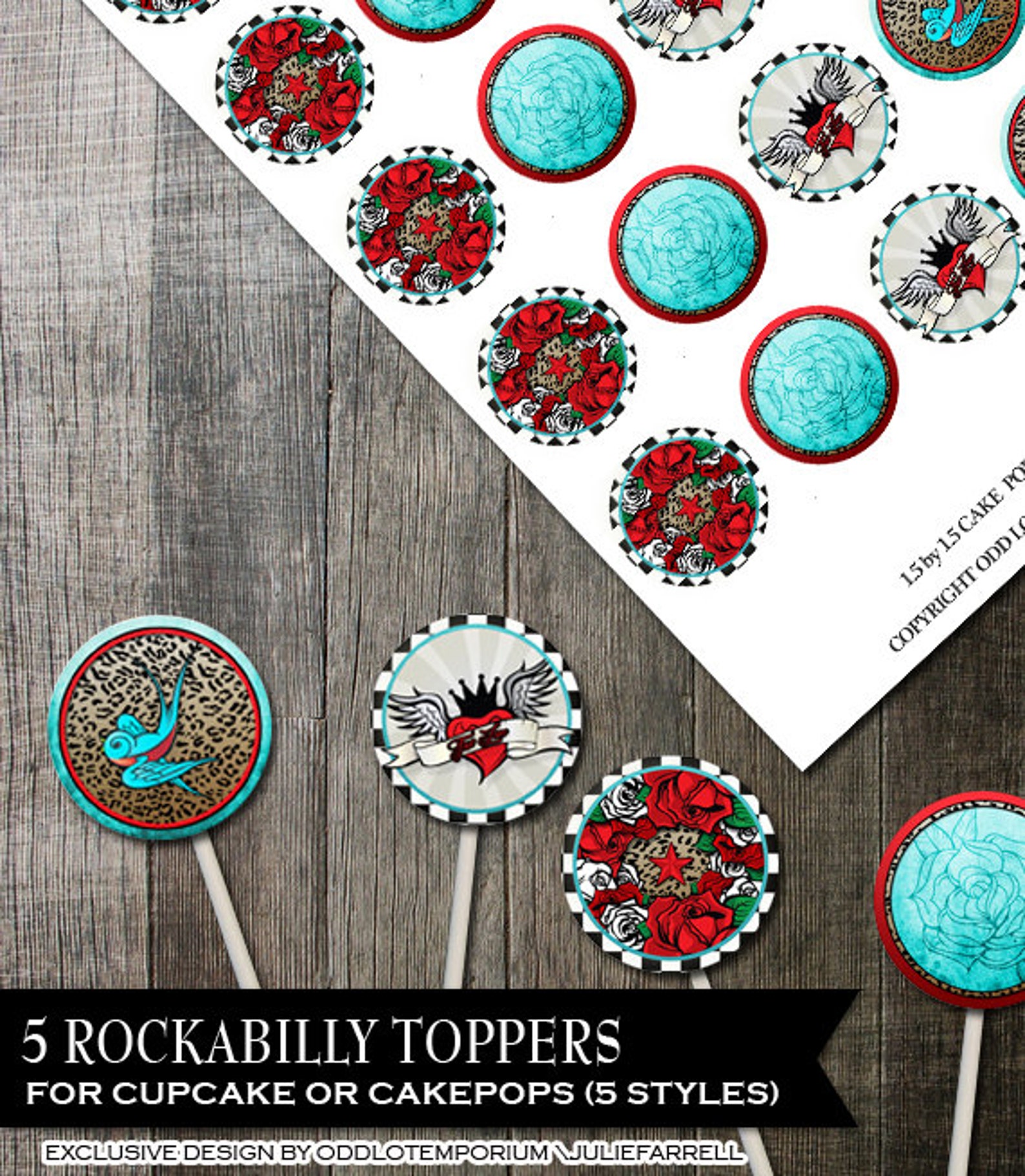 Rockabilly Cake Pop Topper Cake Toppers DIY Printable for - Etsy