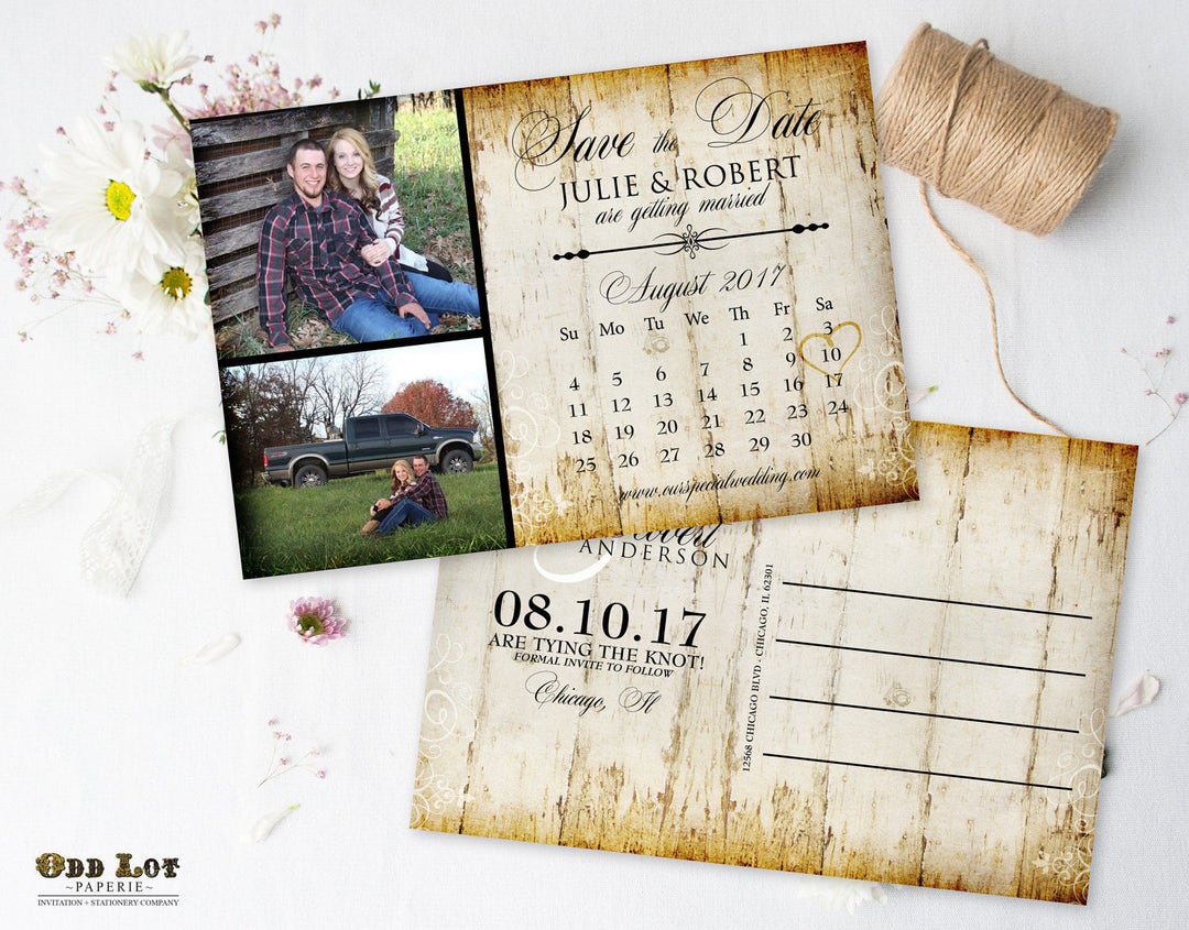 Rustic Wood Save the Date Postcard With Photo Calendar (printable) - Etsy