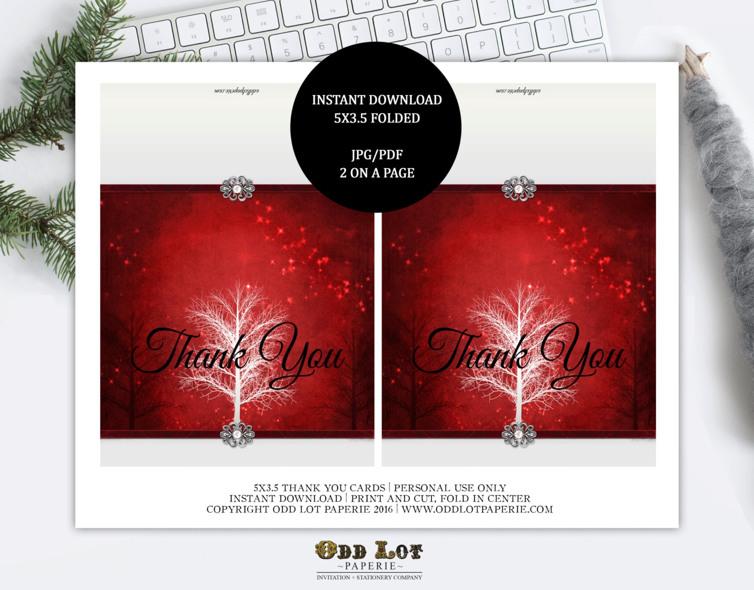 Winter Thank You Cards Printable Thank You Card Winter | Etsy