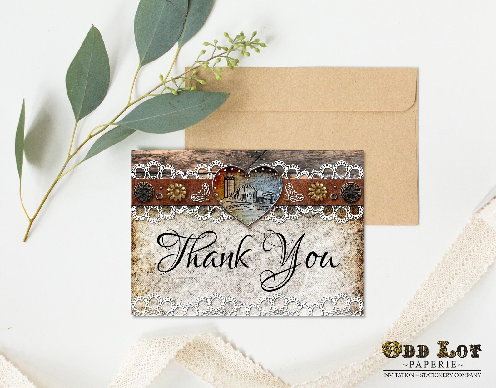 Rustic Thank You Card Printable Wedding Thank You Card | Etsy
