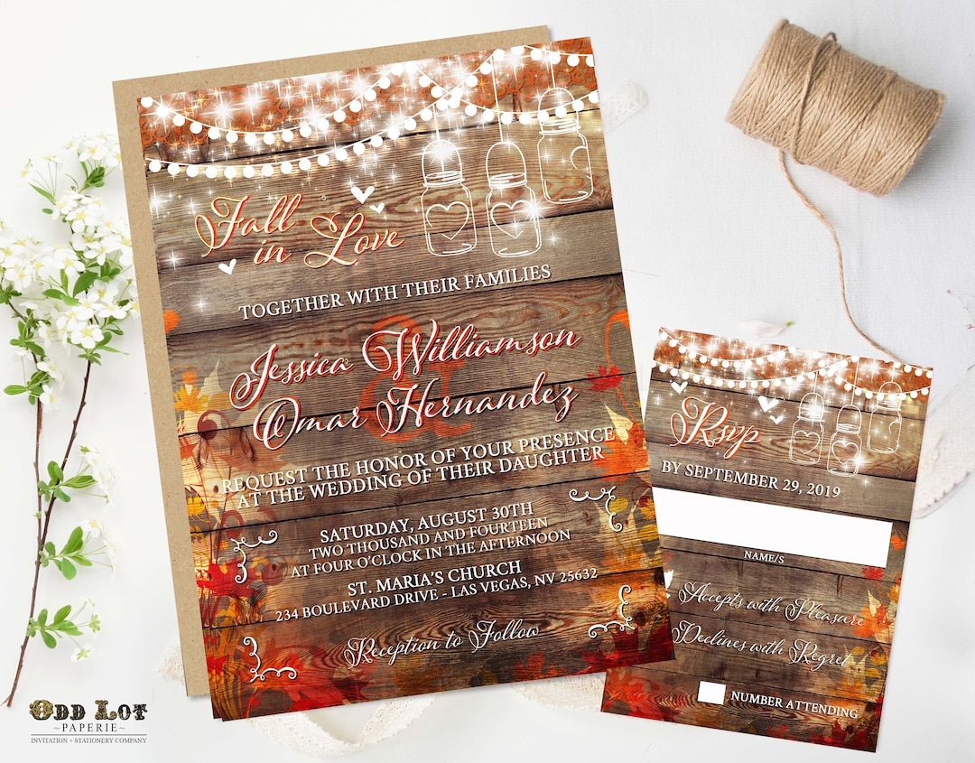 Rustic Fall Wedding Invitation Set: Mason Jars & String Lights (JPG/PDF ...