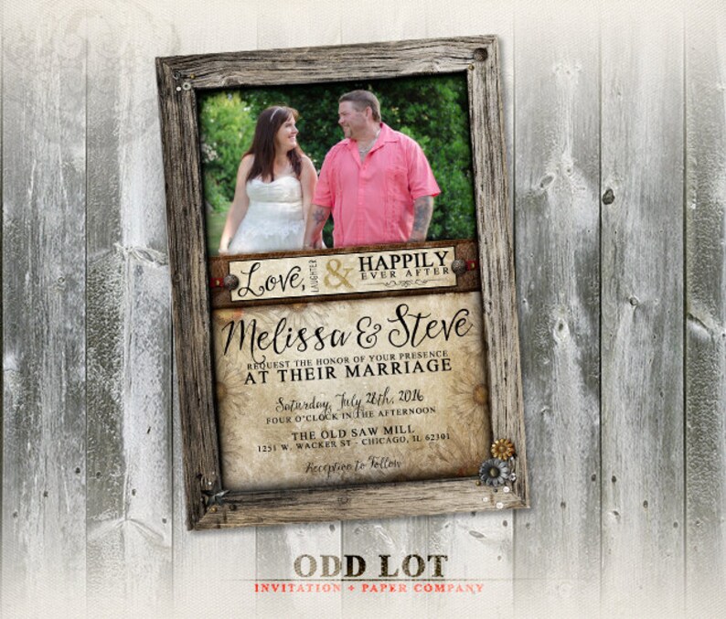 Rustic wood frame wedding photo card Collage invitation | Etsy