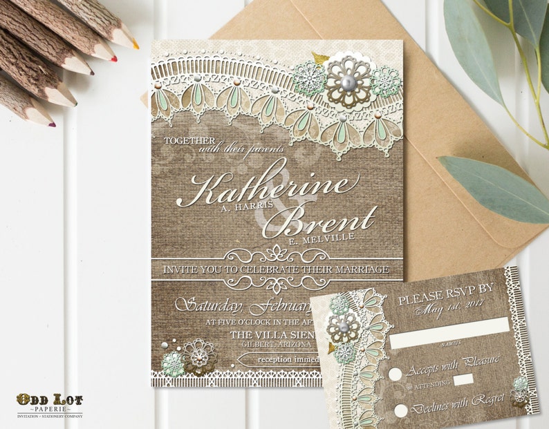 Rustic Burlap Lace Wedding Invitation & RSVP Printable - Etsy