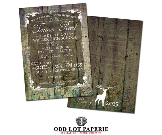 Rustic Graduation Invitation Mossy Wood Green and Tan With - Etsy