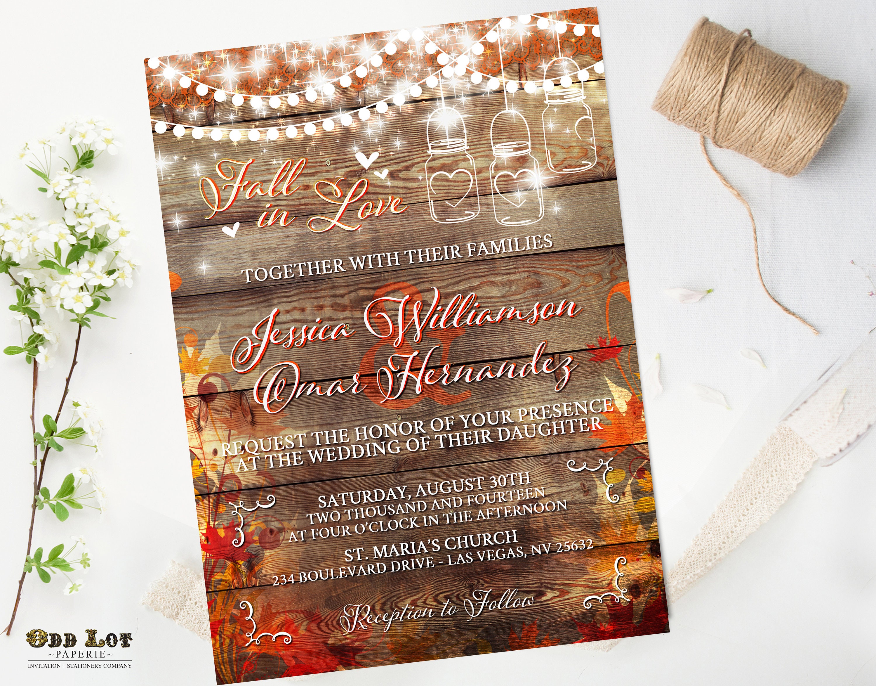 Elegant Rustic Fall Wedding Invitation Romantic Invite | Etsy