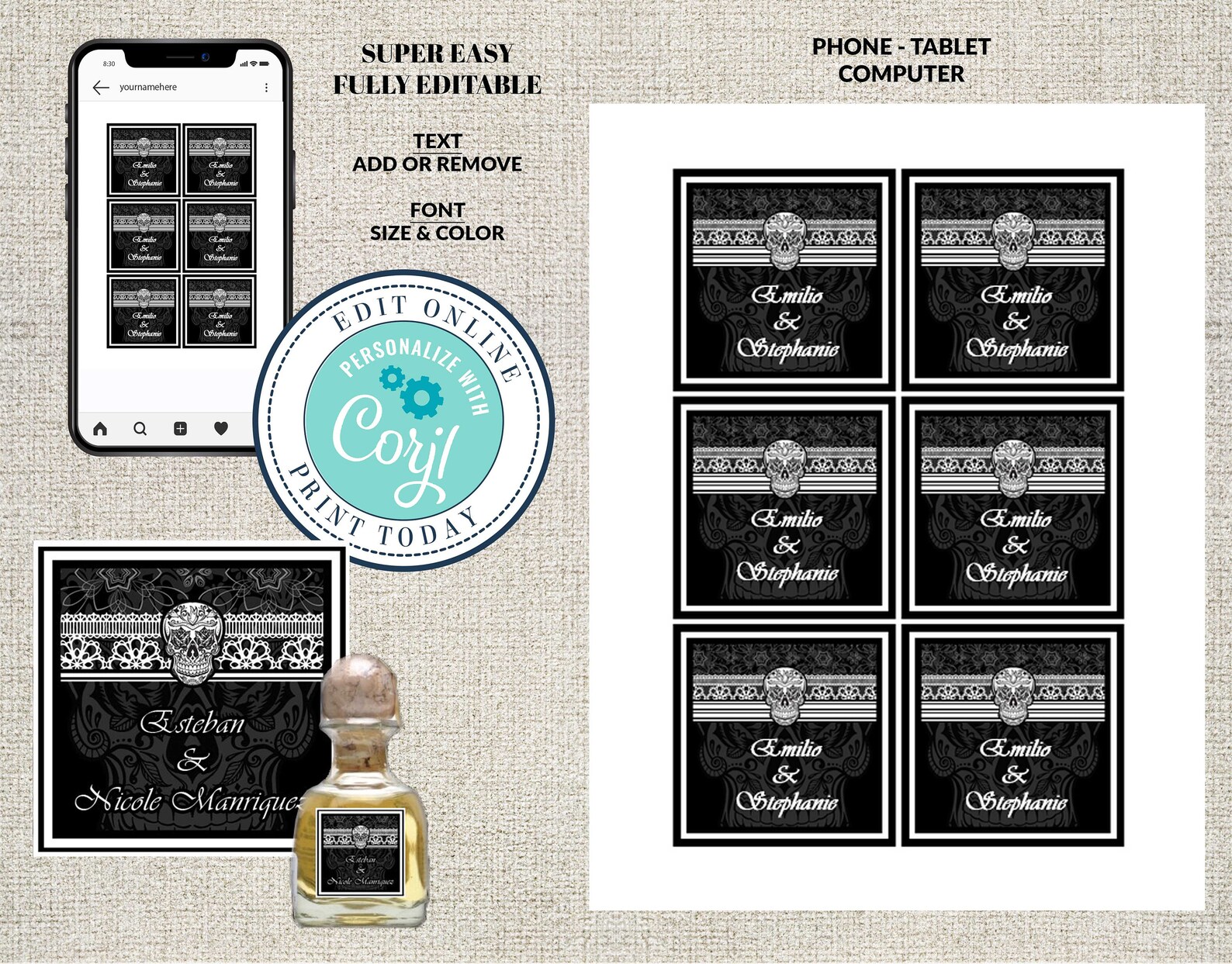 Editable Sugar Skull Labels Fancy Sugar Skull Template - Etsy
