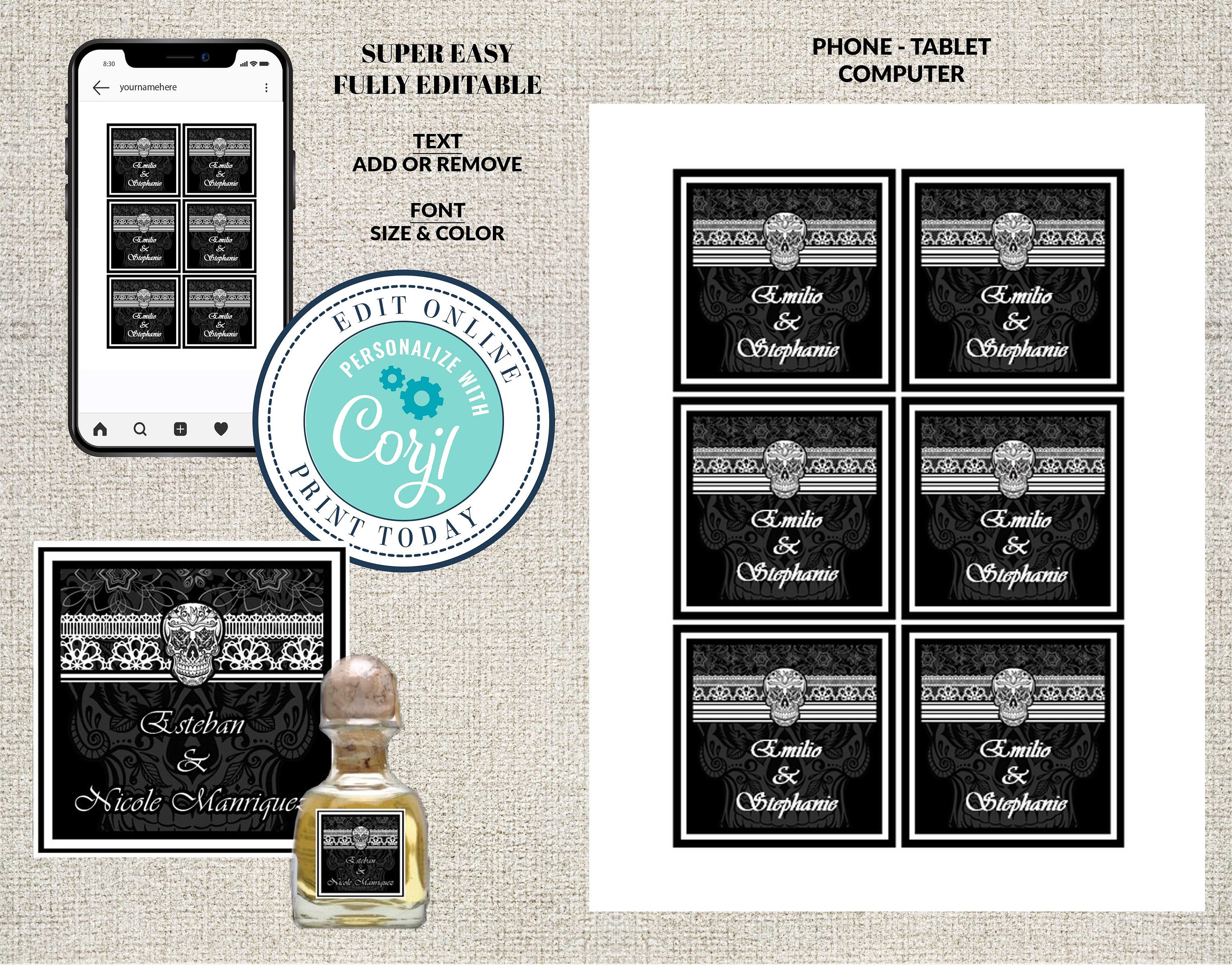 Editable Sugar Skull Labels, Fancy Sugar Skull Template, Customize ...