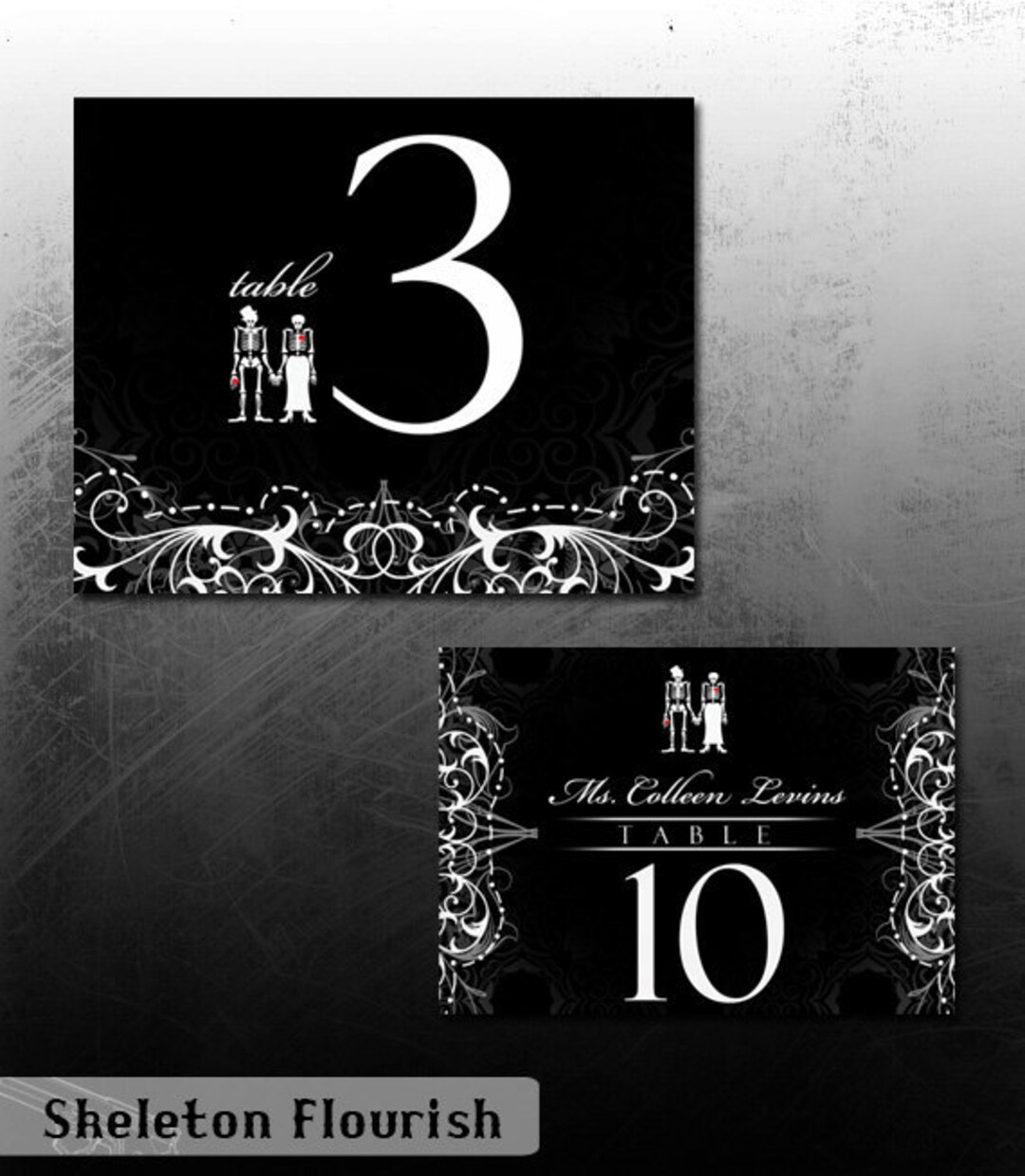 Black Goth Skeleton Bride and Groom & Flourishes Digital Printable ...