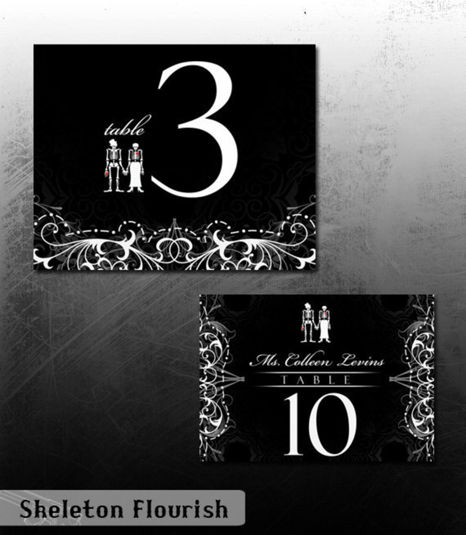 Black Goth Skeleton Bride and Groom & Flourishes Digital Printable ...