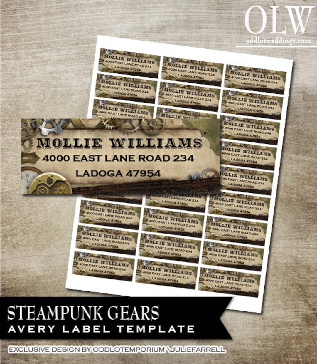 Steampunk Gears Address Labels DIY Avery Labels for Printing Yourself ...