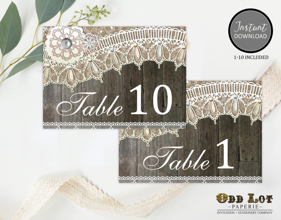 Printable Table Numbers, Rustic Wedding, Wedding Reception Table ...