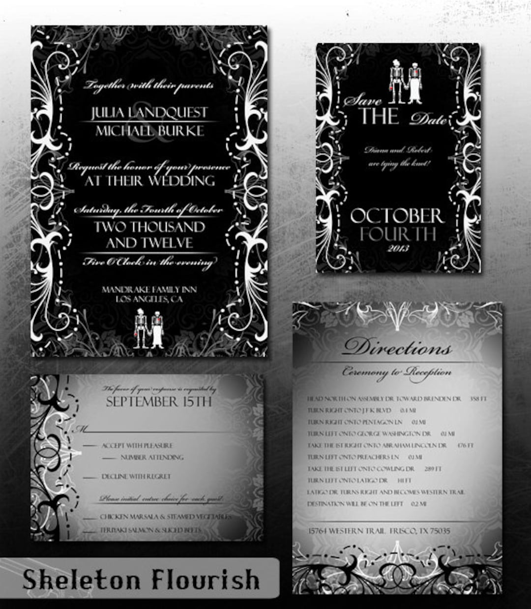 Gothic Wedding Invitation Halloween Wedding Invite Set Skeleton Bride ...