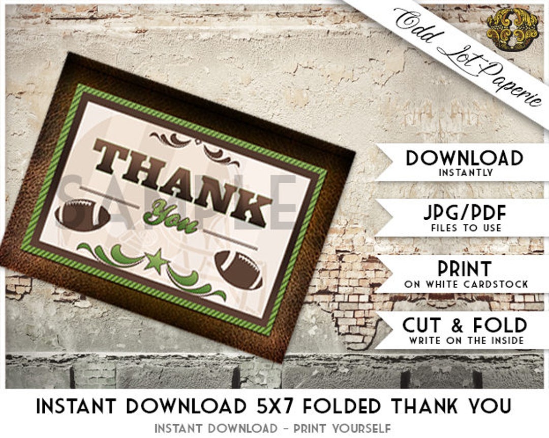 Printable Thank You Card, Football Thank You Cards, Football Card ...