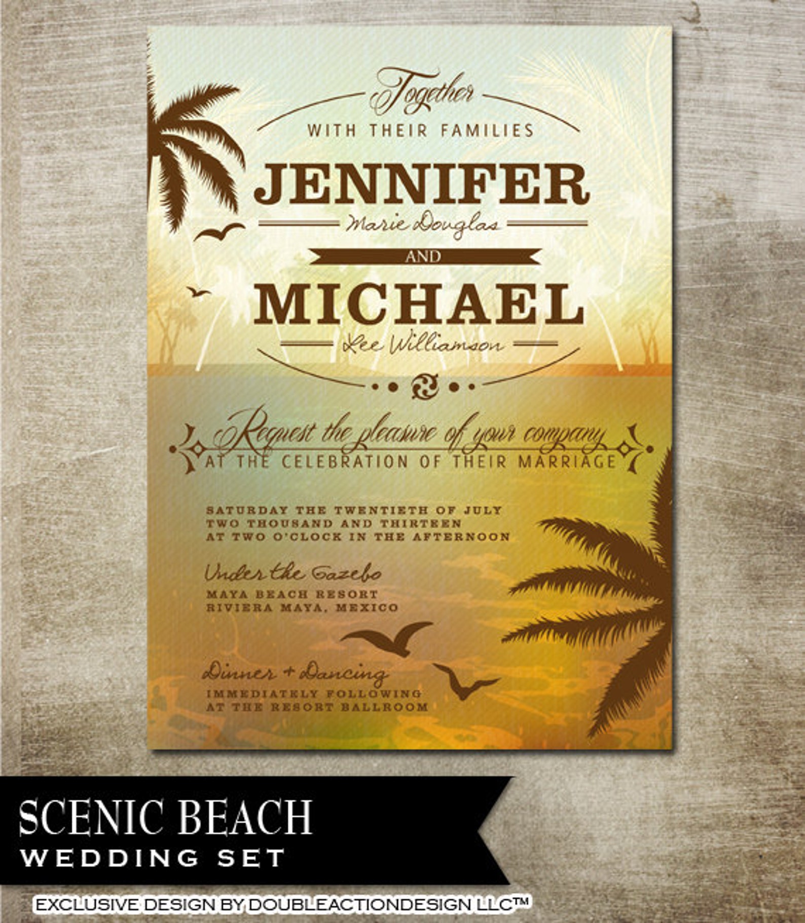 Palm Tree Wedding Invitation Set Beach Invitations Palm - Etsy